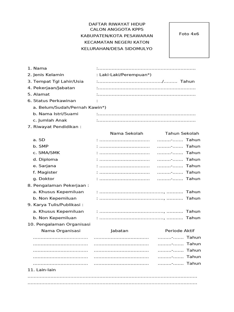 CV Calon KPPS Desa Sidomulyo | PDF | Olahraga & Rekreasi
