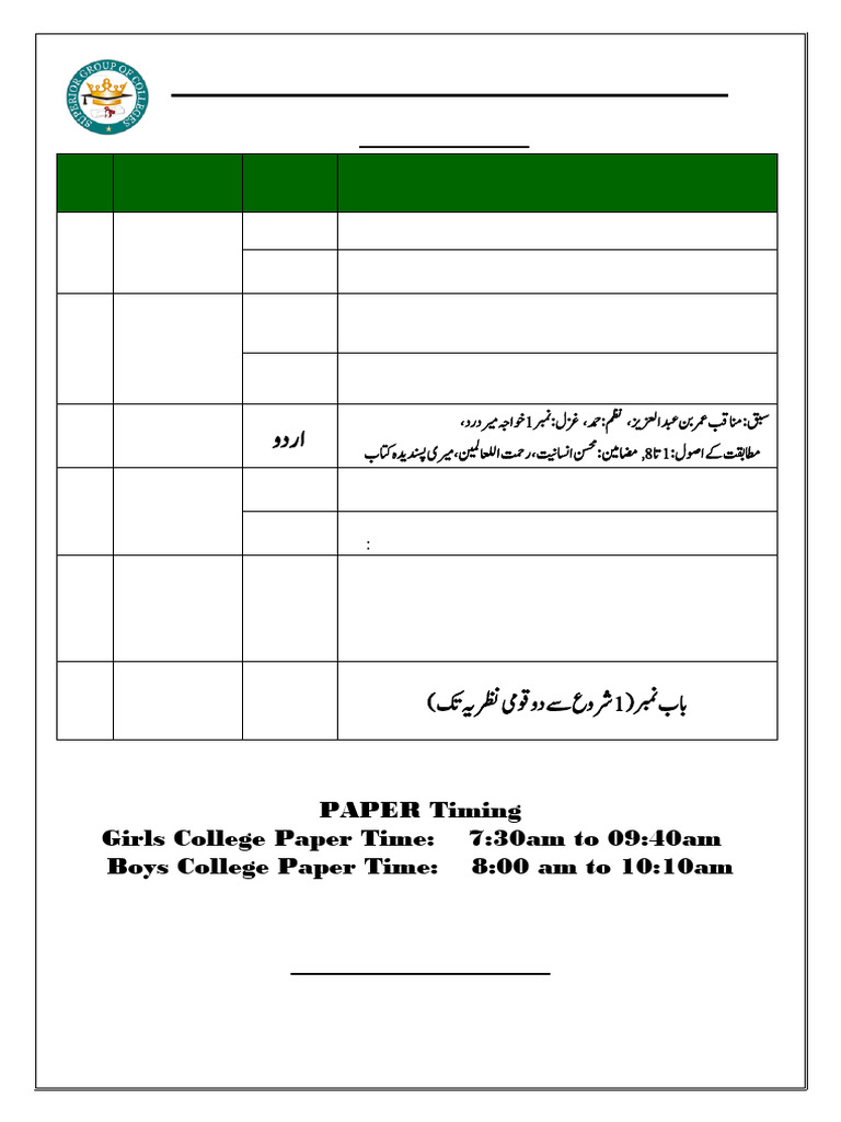 Part-Ii Date Sheet July-2024 | PDF