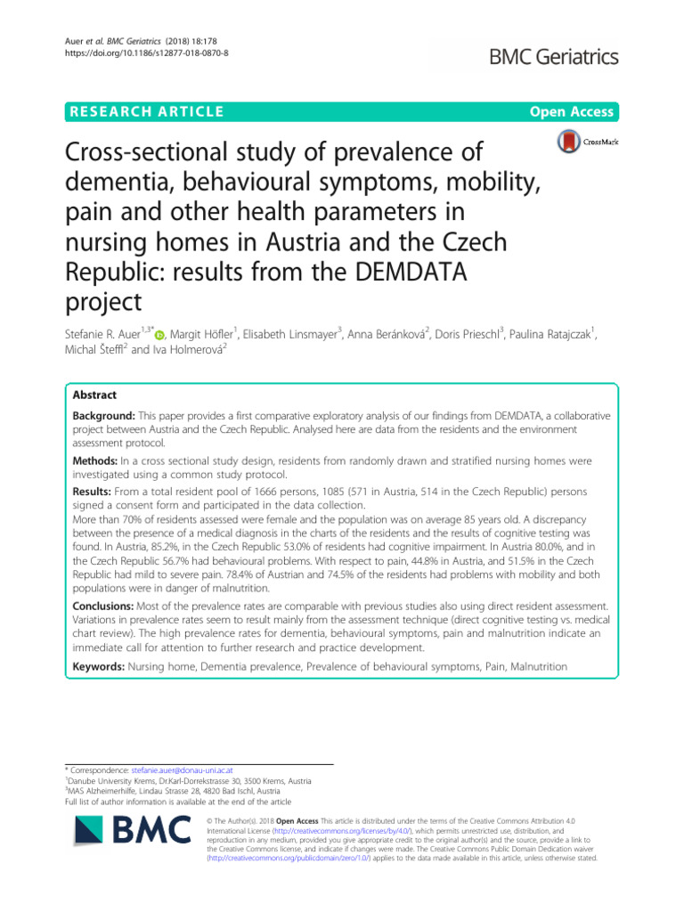 Cross Sectional Study Pdf Dementia Geriatrics