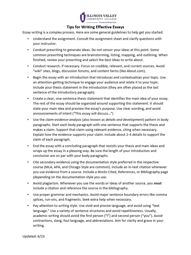 Essay Writing Tips and Guidelines | PDF | Essays | Citation