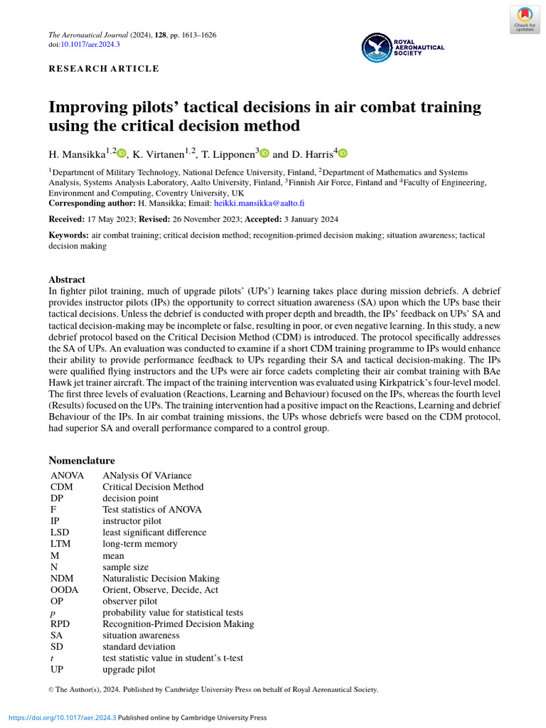 Improving Pilots Tactical Decisions in Air Combat Training Using The ...