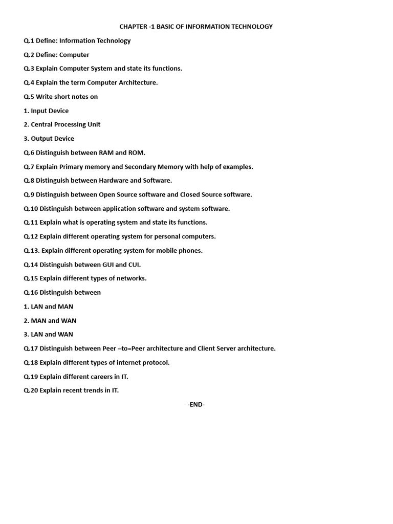 Mind Faces I.T Chapter 1 - Question Bank | PDF | Games & Activities ...