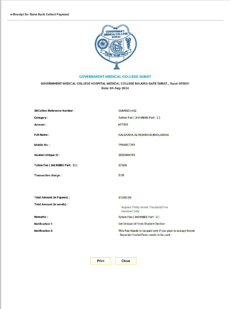 All FEE RECEIPT 3P2 | PDF