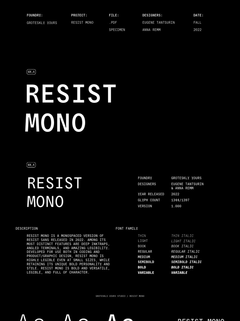 Resist Mono Font Specimen | PDF | Writing | Typography