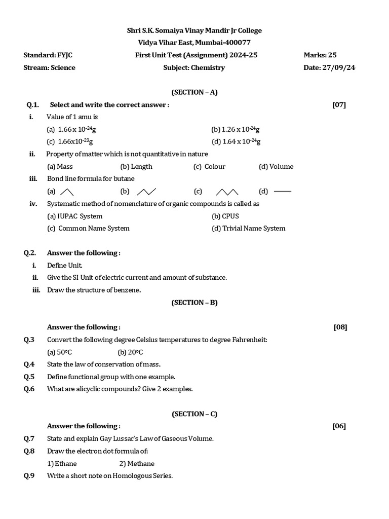 Chem UT1 Assignment | PDF | Physical Chemistry | Physical Sciences