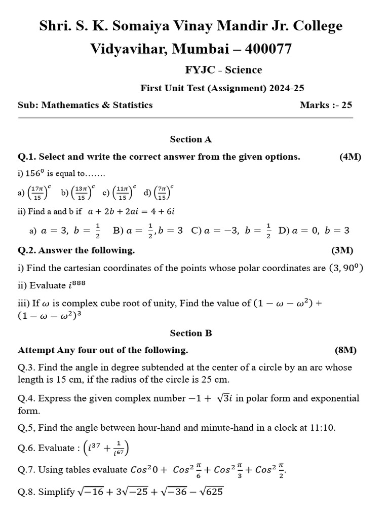 Maths (Sci) - Assignment 2024 | PDF | Circle | Area