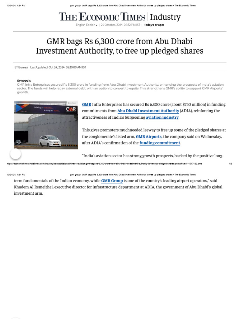 GMR Group - GMR Bags Rs 6,300 Crore From Abu Dhabi Investment Authority ...