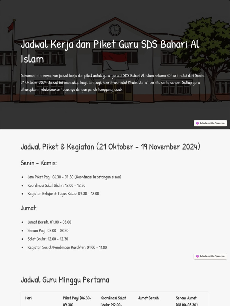 Jadwal Kerja Dan Piket Guru SDS Bahari Al Islam | PDF | Agama & Spiritualitas