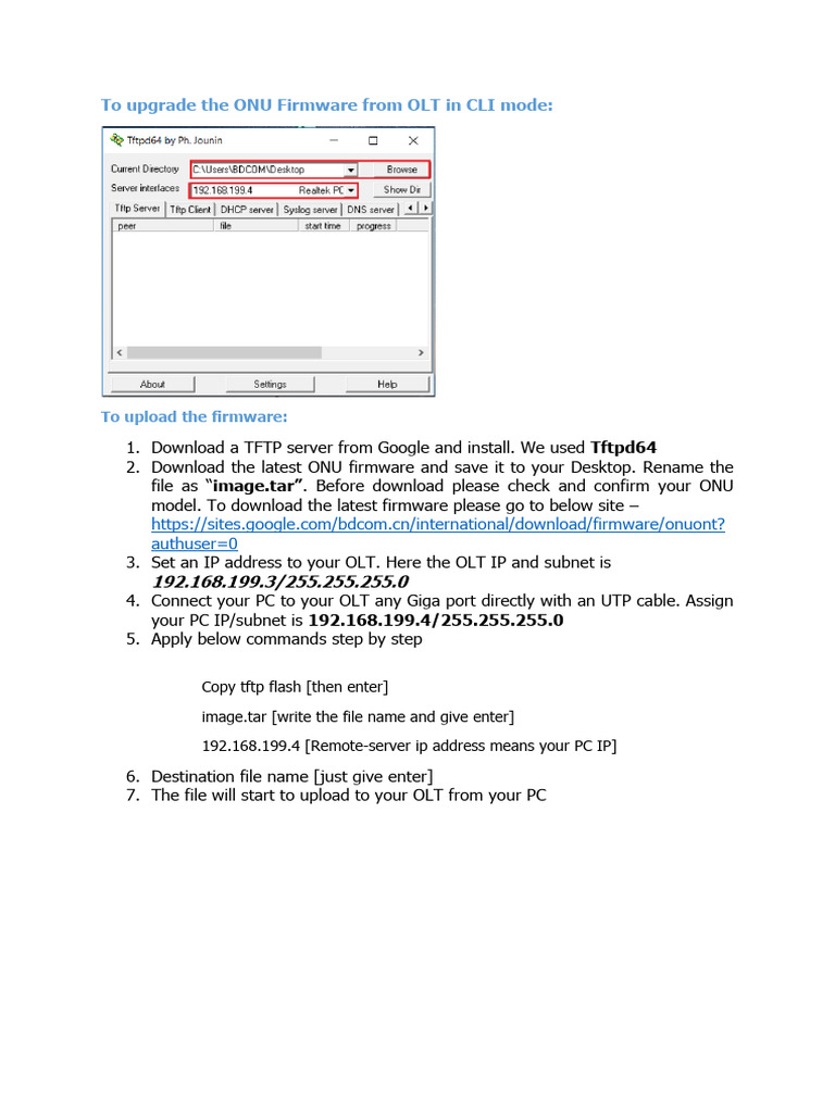 To Upgrade The ONU Firmware From OLT in CLI Mode (WWW - Bdcom.cn) | PDF
