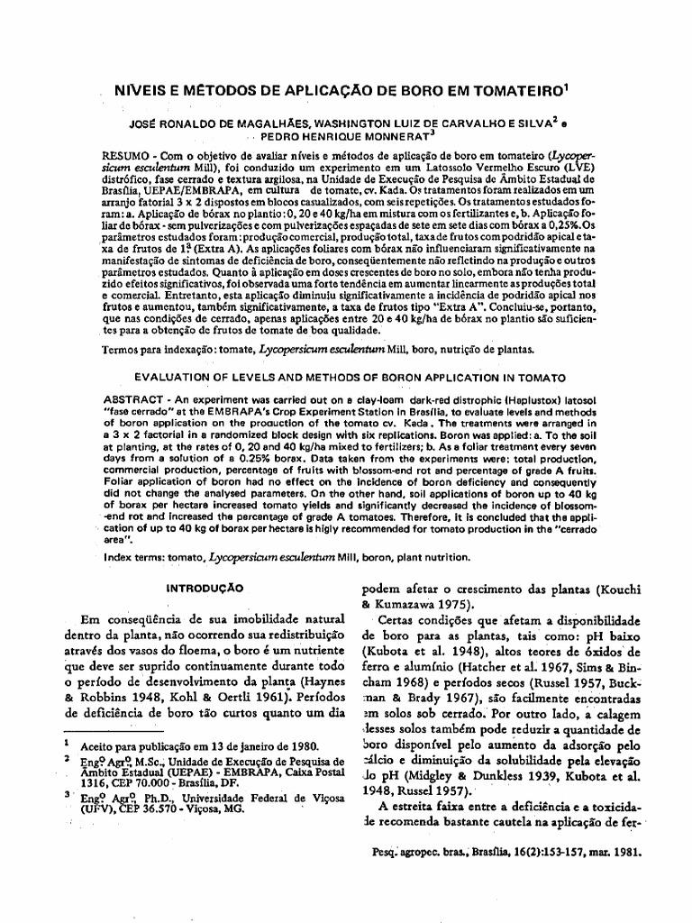Niveis e Metodos de Aplicacao de Boro | PDF | Boro | Agricultura