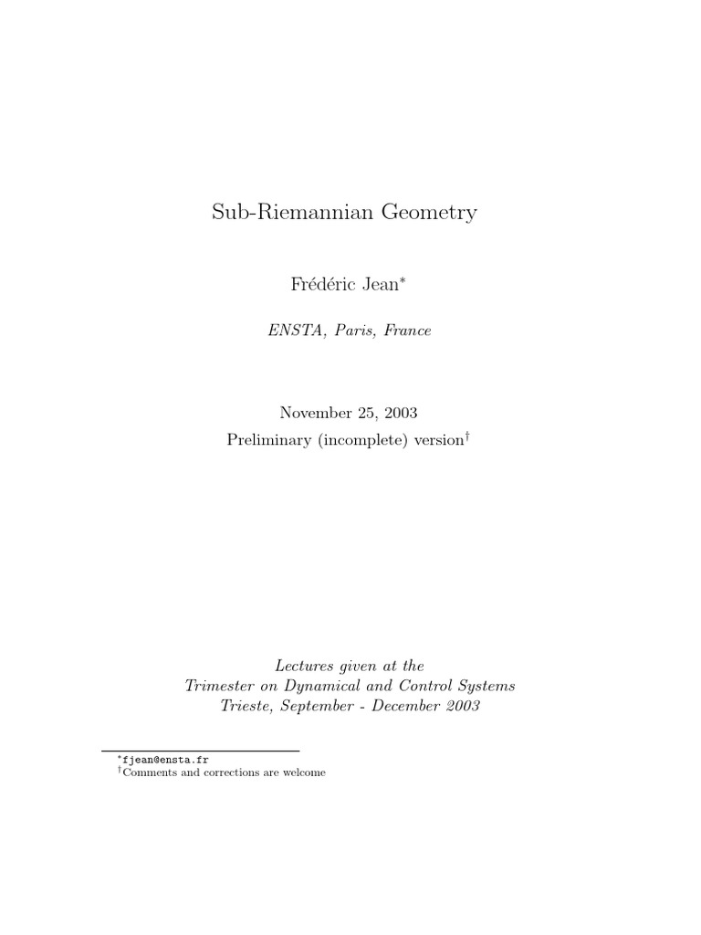 Non-Holonomic Control Systems | PDF | Differential Topology | Space