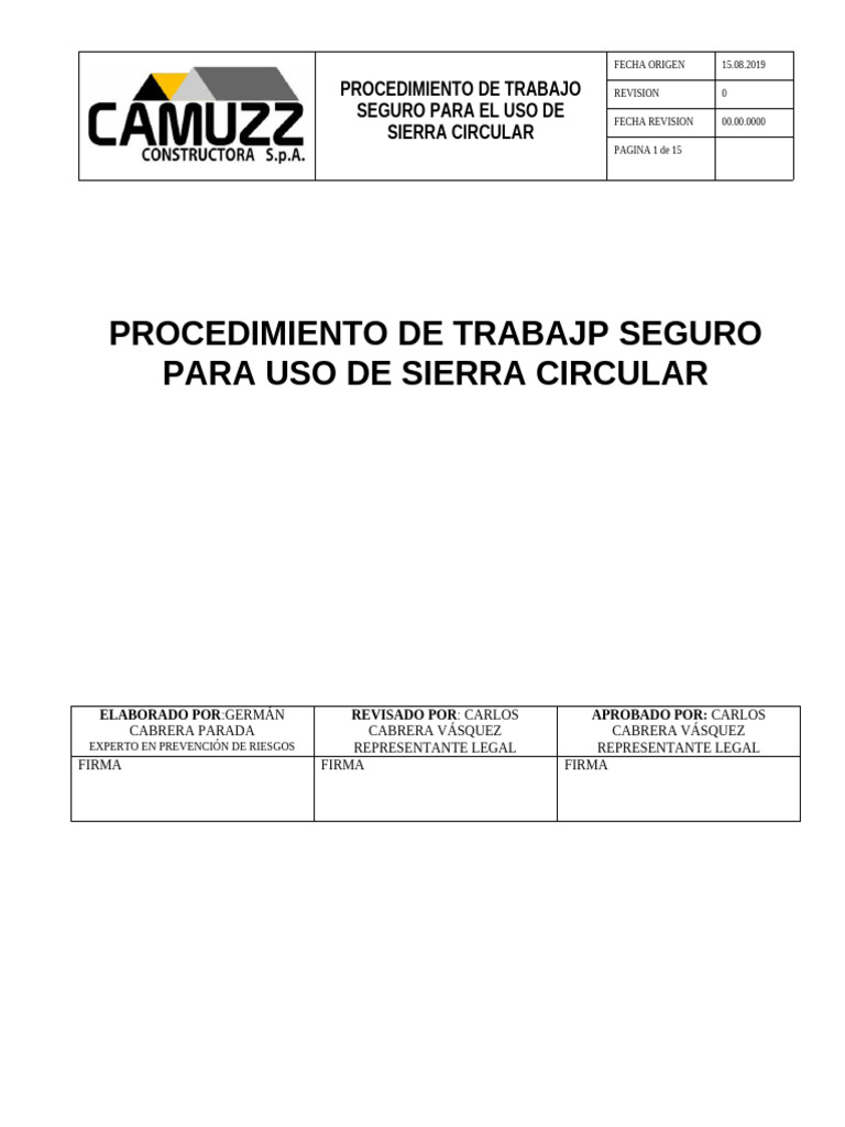 Procedimiento de Trabajo Sierra Circular | PDF | Soldadura | Construcción