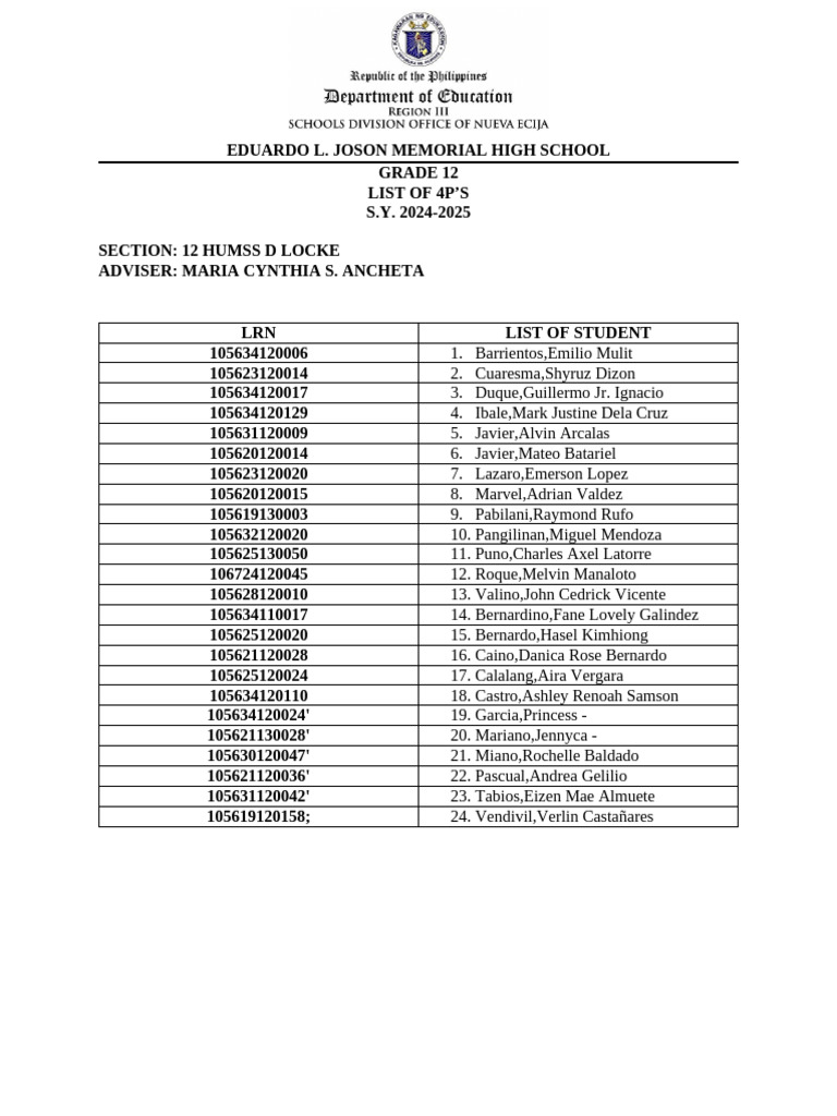 12 - Locke (Humss D) 4P'S | PDF
