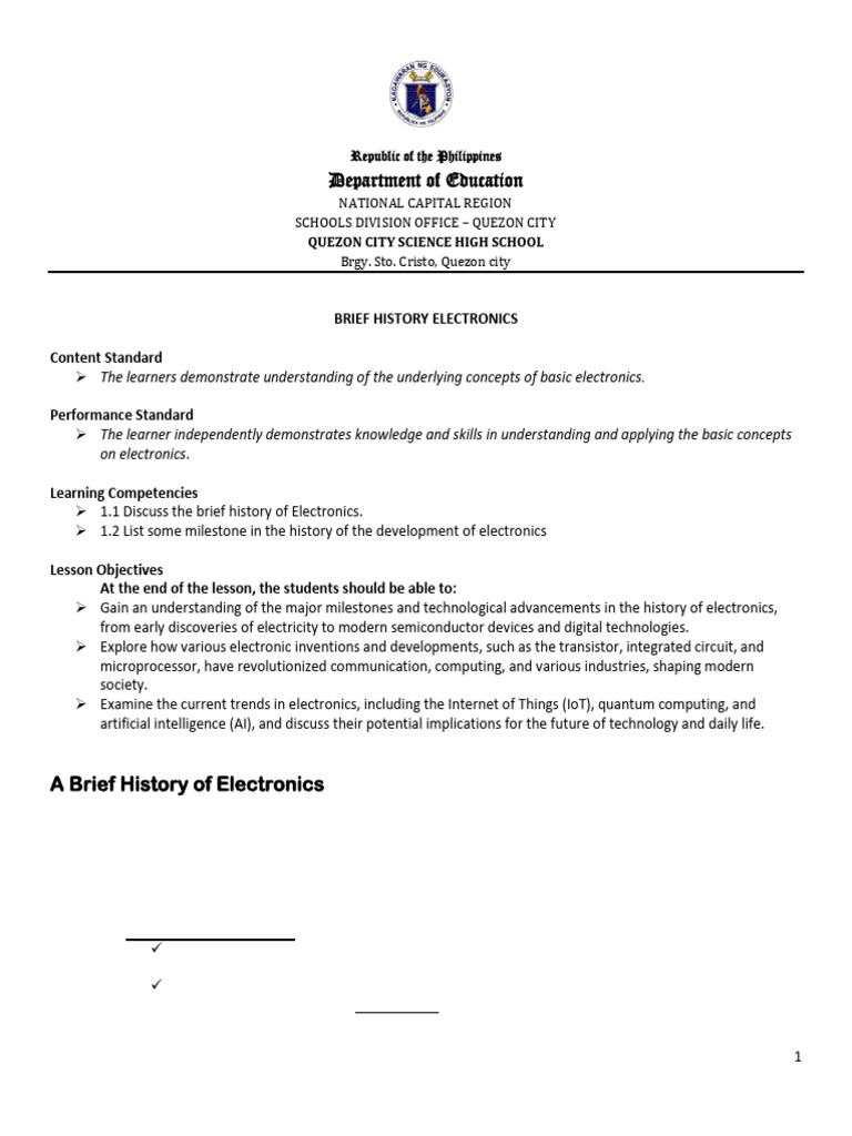 Handout No.1 History of Electronics | PDF | Integrated Circuit | Transistor