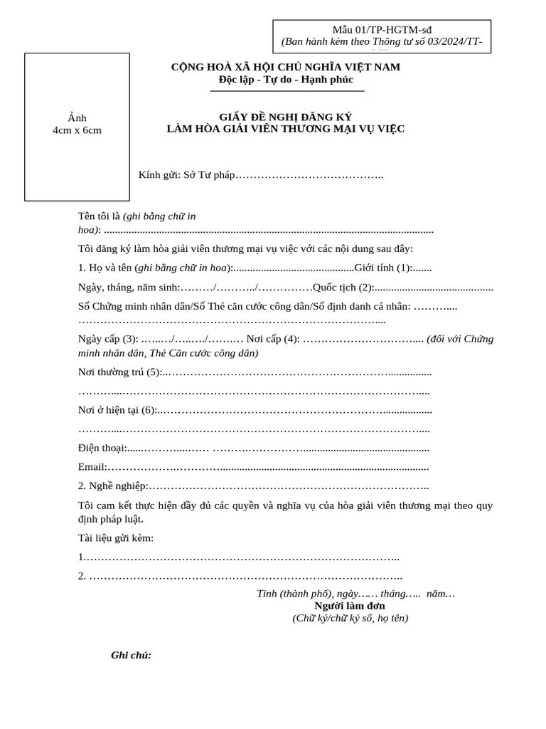 Mẫu TP-HGTM-01-SĐ | PDF