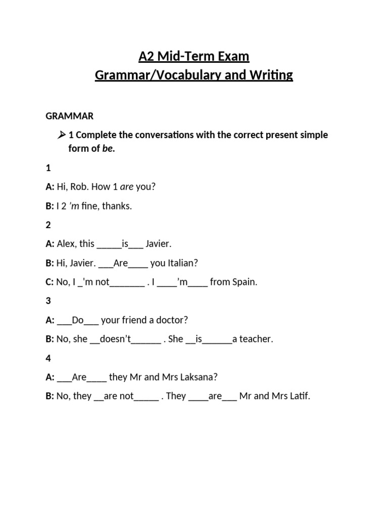 A2 Grammar and Vocabulary Exam Guide | PDF | Linguistics | Grammar
