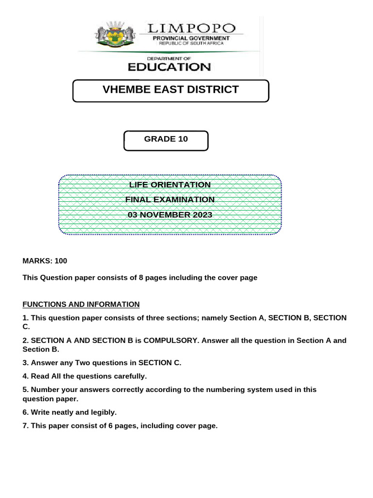 Final Life Orientation Grade 10 Question Paper | PDF | Poverty ...