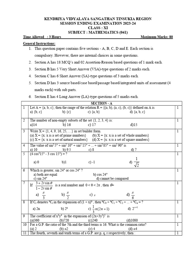 Class 11 Maths See 2024 Set-1 | PDF | Mathematics | Mathematical Concepts