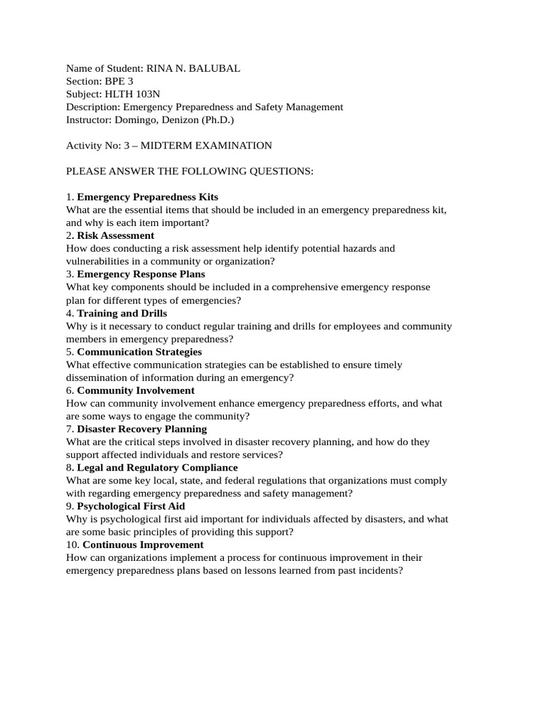 Emergency Preparedness Exam Guide | PDF | Emergency Management | Emergency