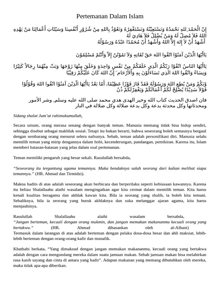 Etika Pertemanan dalam Islam | PDF