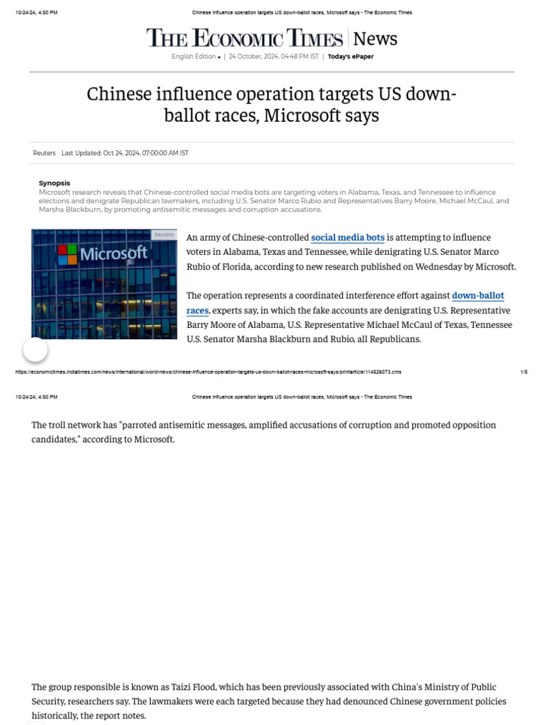 Chinese Influence Operation Targets US Down-Ballot Races, Microsoft ...