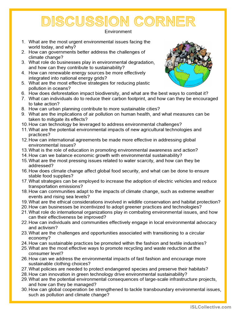 DISCUSSION CORNER - Environment | PDF | Sustainability | Climate Change