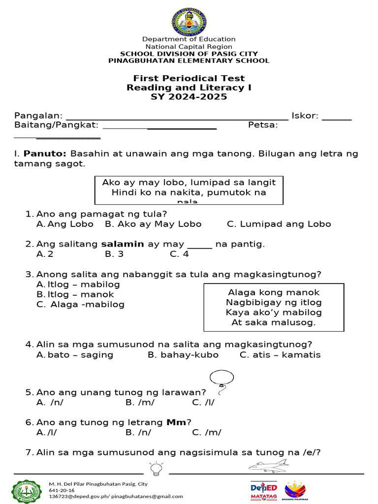 Q1 Reading and Literacy Periodical Test | PDF