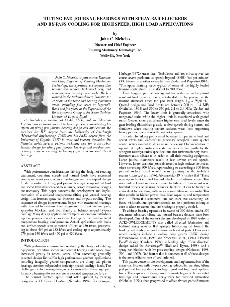 Advanced Tilting Pad Journal Bearings | PDF | Bearing (Mechanical) | Gear