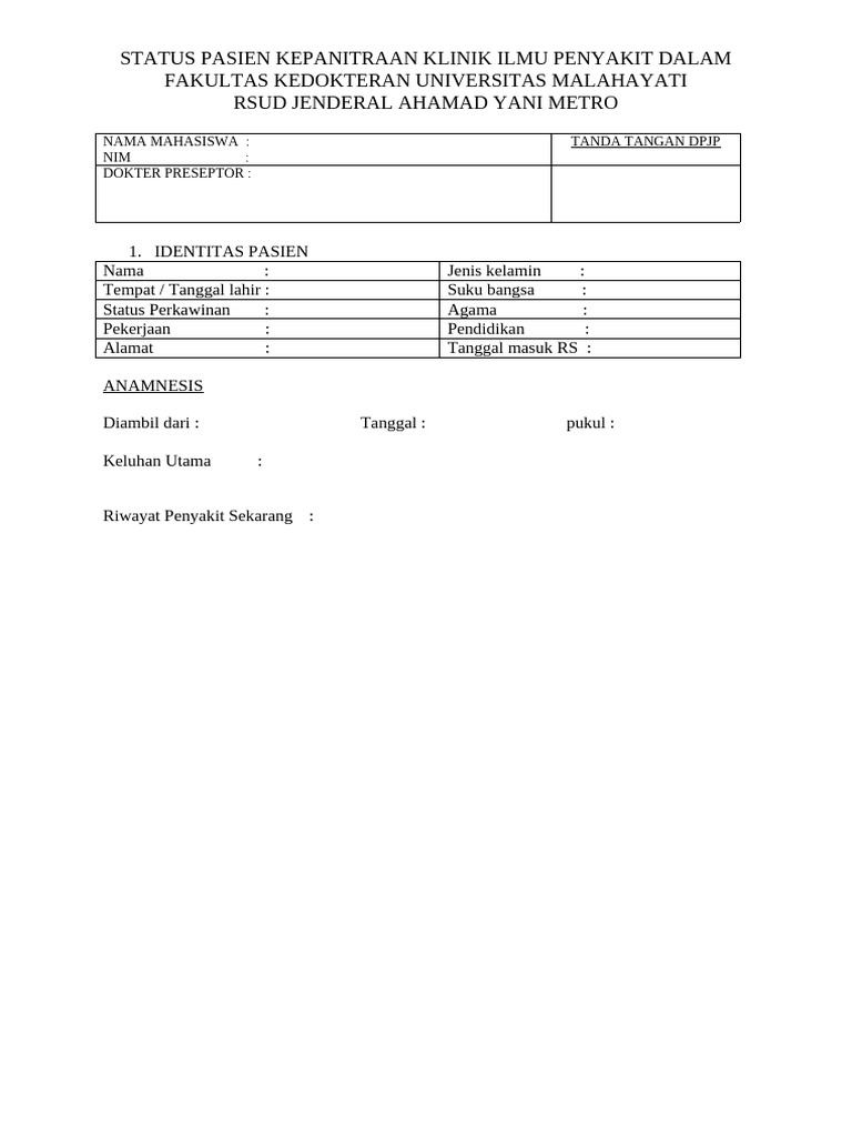 Status Pasien Kepaniteraan Klinik Penyakit Dalam | PDF | Pengembangan ...