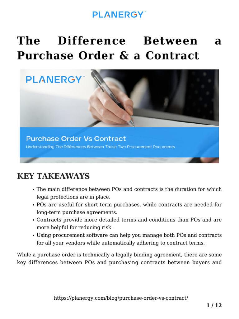 Purchase Orders vs. Contracts Explained | PDF | Point Of Sale | Procurement