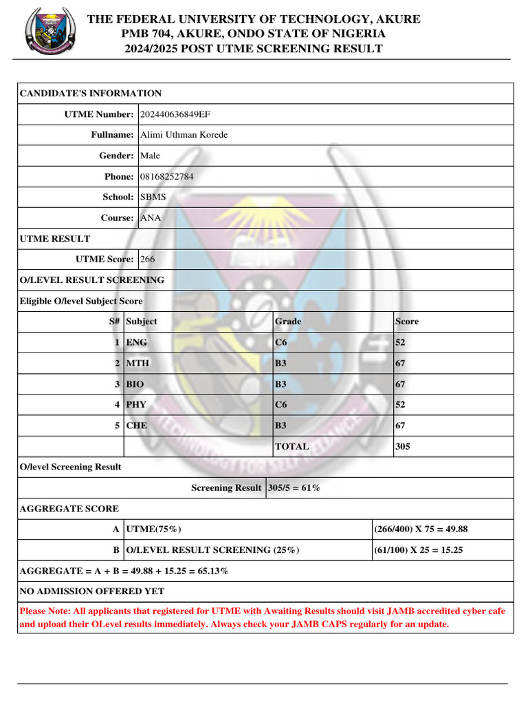 202440636849ef Alimi Uthman Korede Screening | PDF | Qualifications ...
