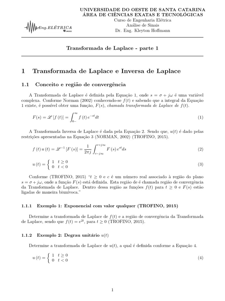 Transformada de Laplace e Inversa Da Transformada de Laplace - Parte 1 ...