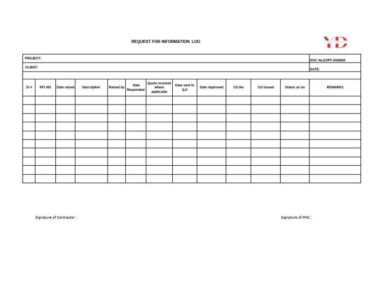 Request For Information Log: Project: DOC No - EXPF-GN0809 Client: Date ...
