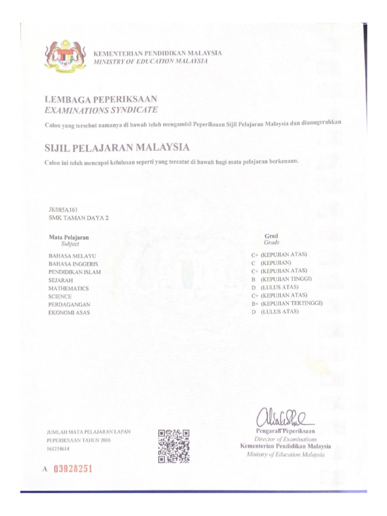 Sijil Pelajaran Malaysia | PDF