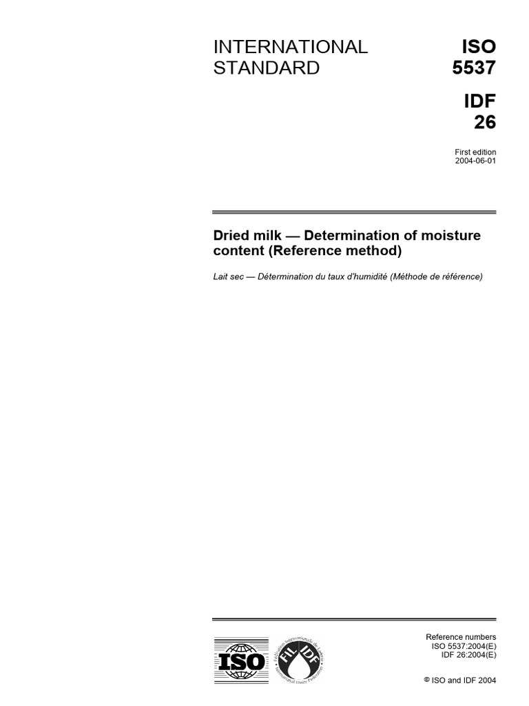 Moisture Content in Dried Milk: ISO 5537 | PDF | International ...