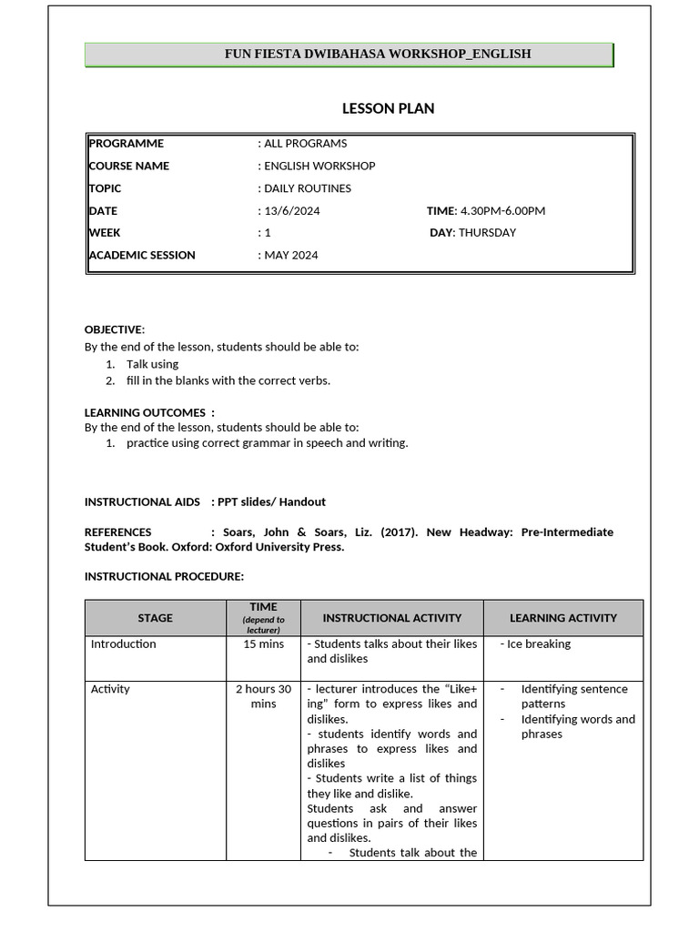 English Workshop Day 1 Lp Pdf Phrase English Language