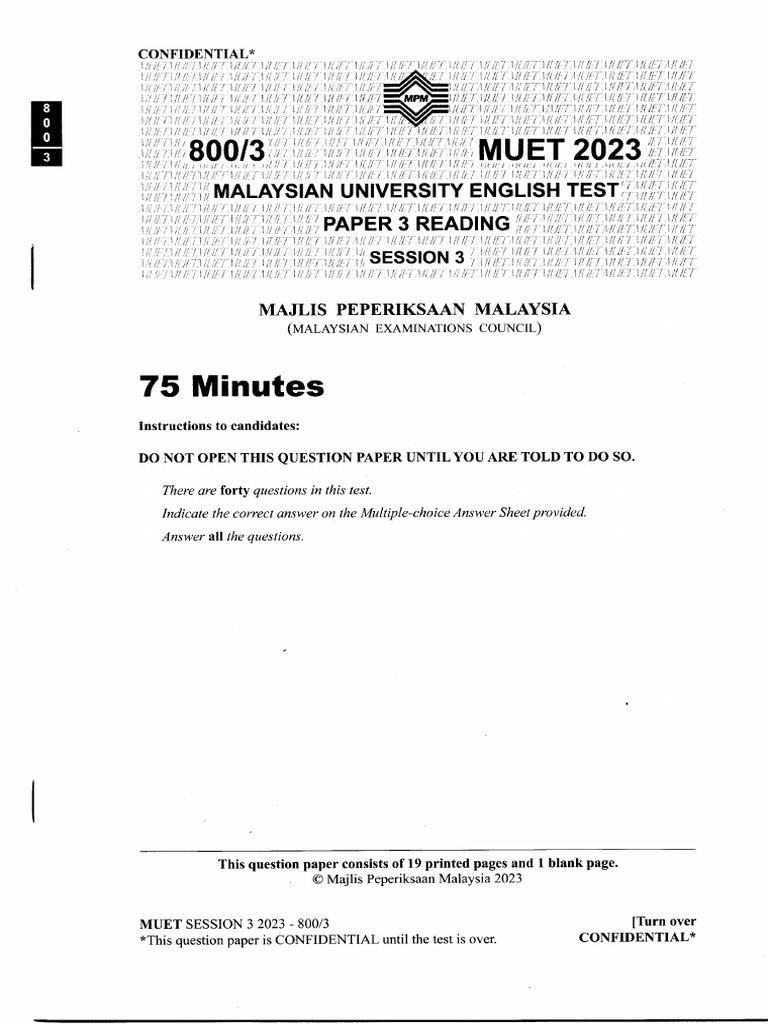 MUET Reading S3 2023 | PDF