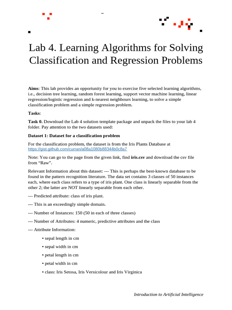 Lab 4 Specification | PDF | Statistical Classification | Machine Learning