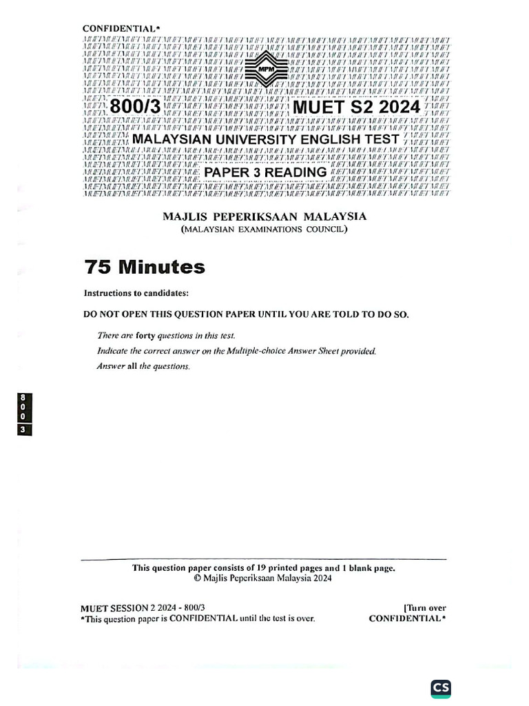 Muet Reading S2 2024 | PDF
