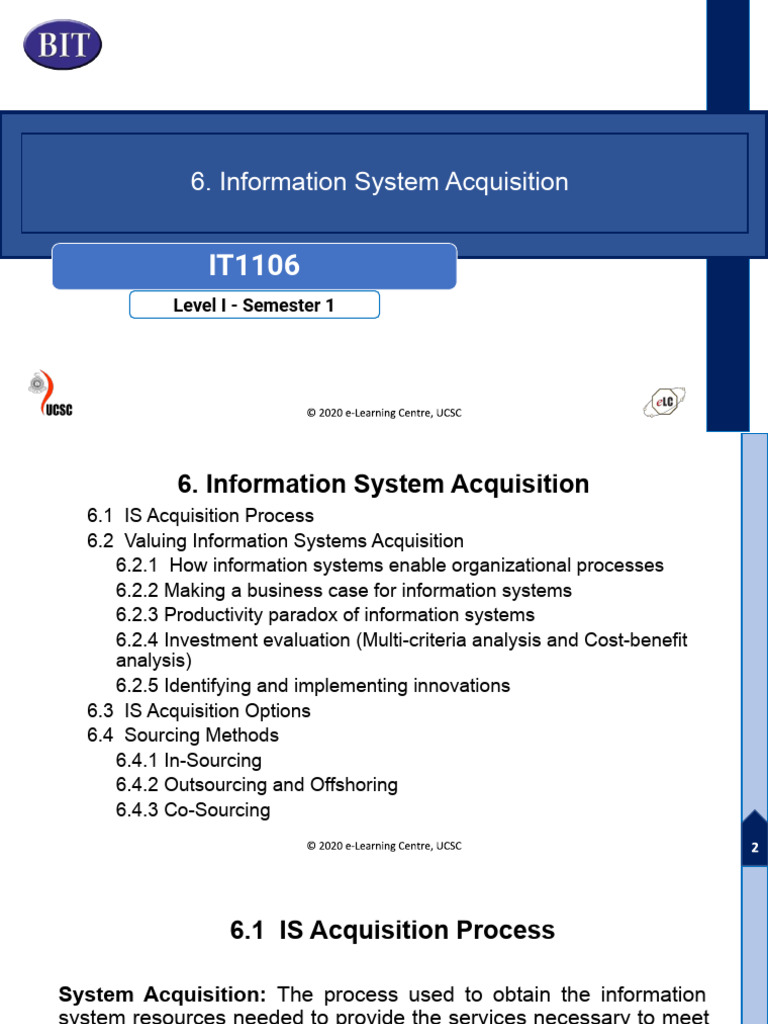 6. Information System Acquisition | PDF | Cost–Benefit Analysis | Agile ...