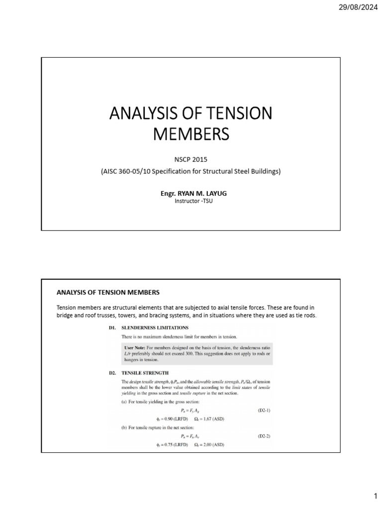 Tension Member Analysis in Structural Steel | PDF | Strength Of ...