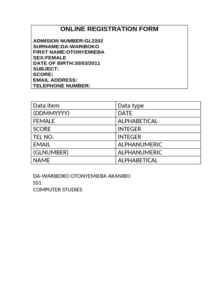 Online Registration Form | PDF