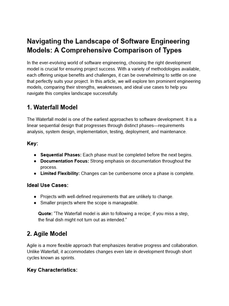 Software Engineering Model Comparison | PDF | Scrum (Software Development) | Software ...