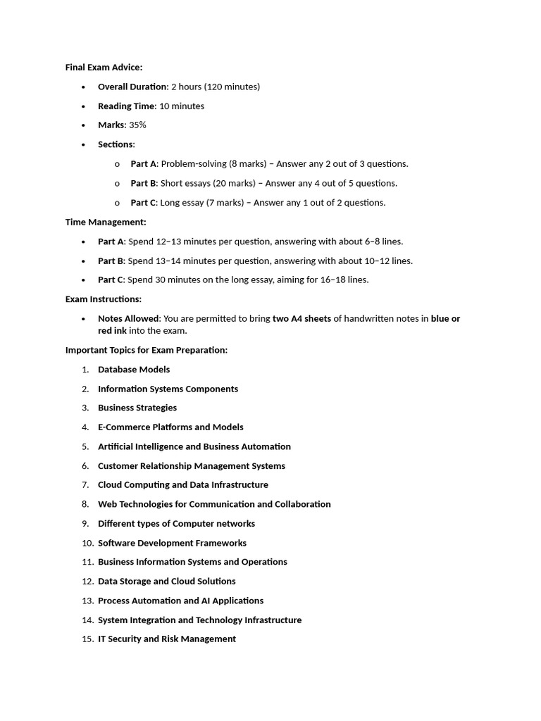 Final Exam Advice | PDF | Computers