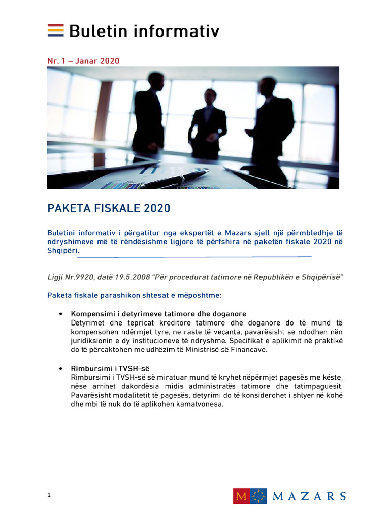 Buletin Informativ - Paketa Fiskale 2020 - Versioni Shqip | PDF