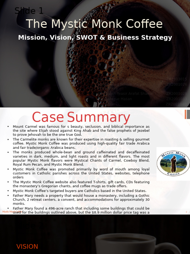 Business Model Canvas Mission Vision Mystic Monk | PDF | Marketing | Coffee
