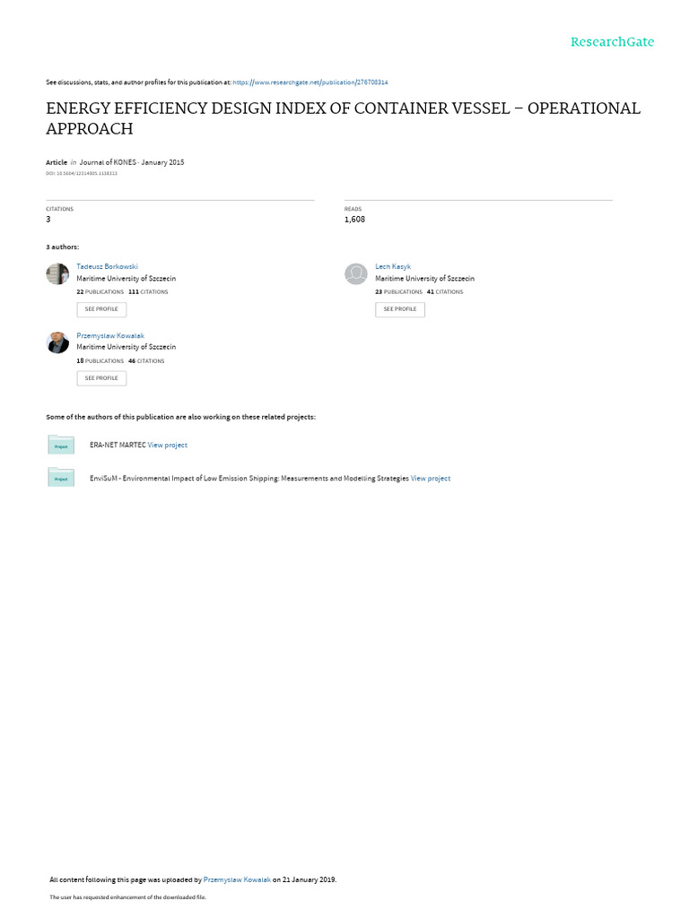 Energy Efficiency Design Index of Container Vessel Operational Approach ...
