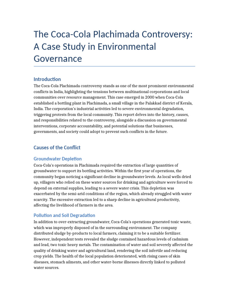 Environmental Governance in Plachimada | PDF | Corporate Social ...