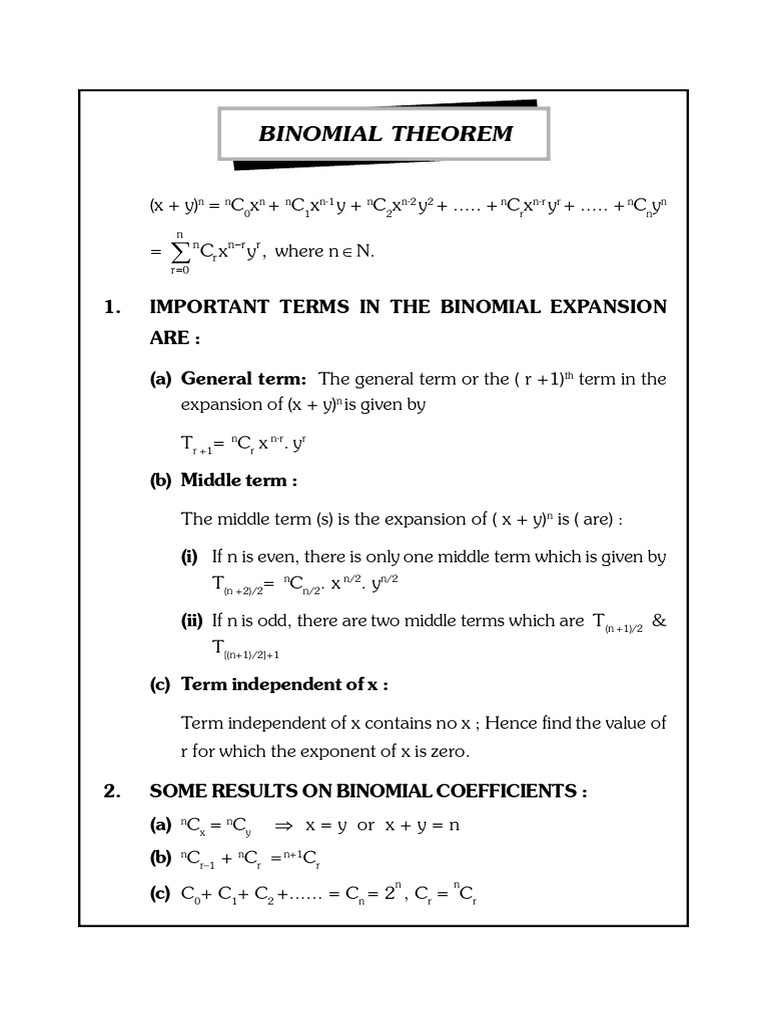 Binomial Theorem | PDF | Complex Analysis | Elementary Mathematics