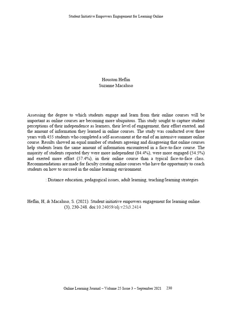 Student Initiative Empowers Engagement For Learning Online | PDF ...